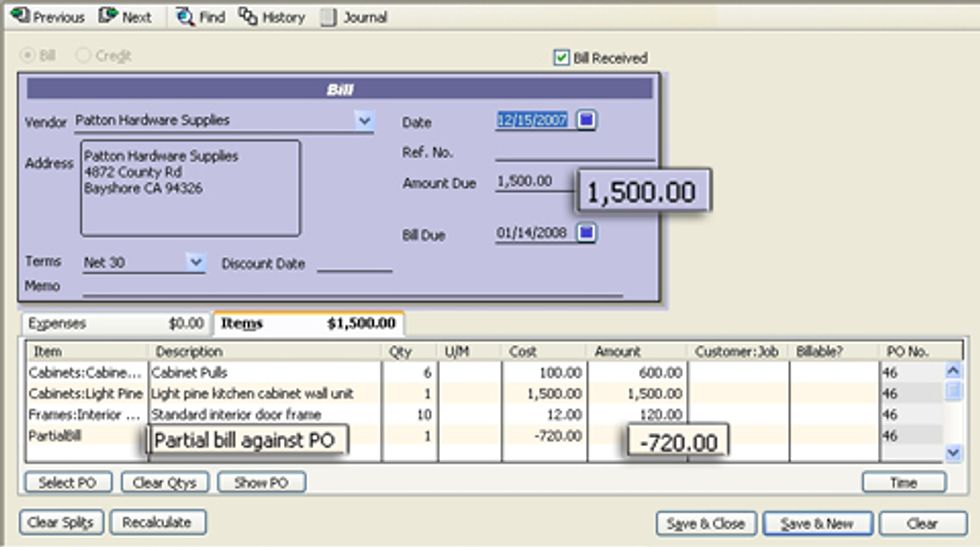 Entering Vendor Partial Billings Against a Purchase Order - AllBusiness.com